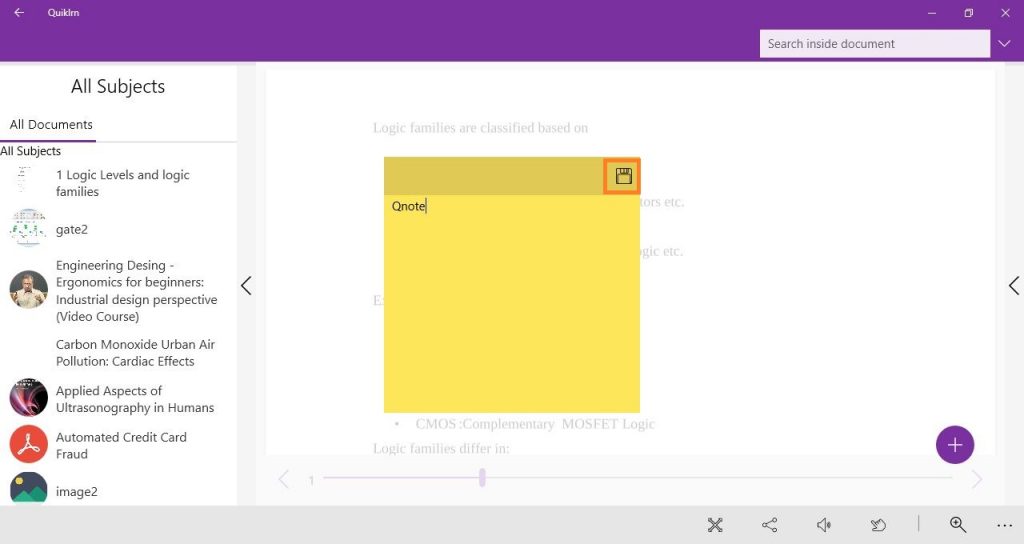 01: Add a Qnote on your opened book – Quiklrn
